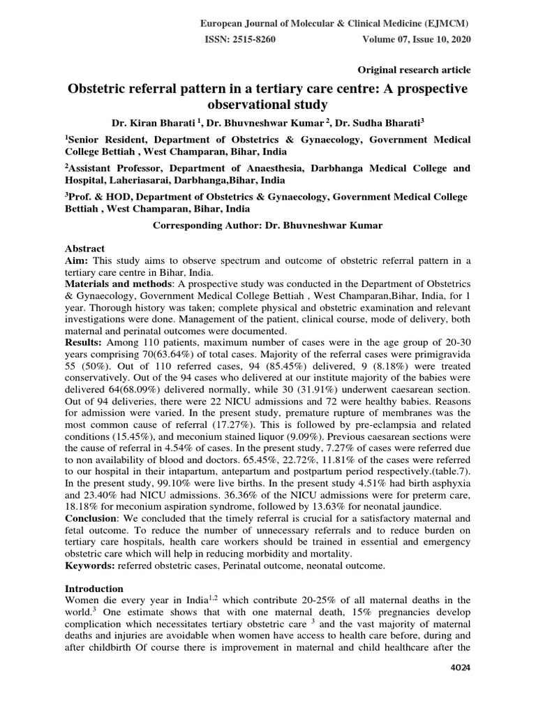 Obstetric Referral Patterns in Tertiary Care Centre | PDF | Maternal ...