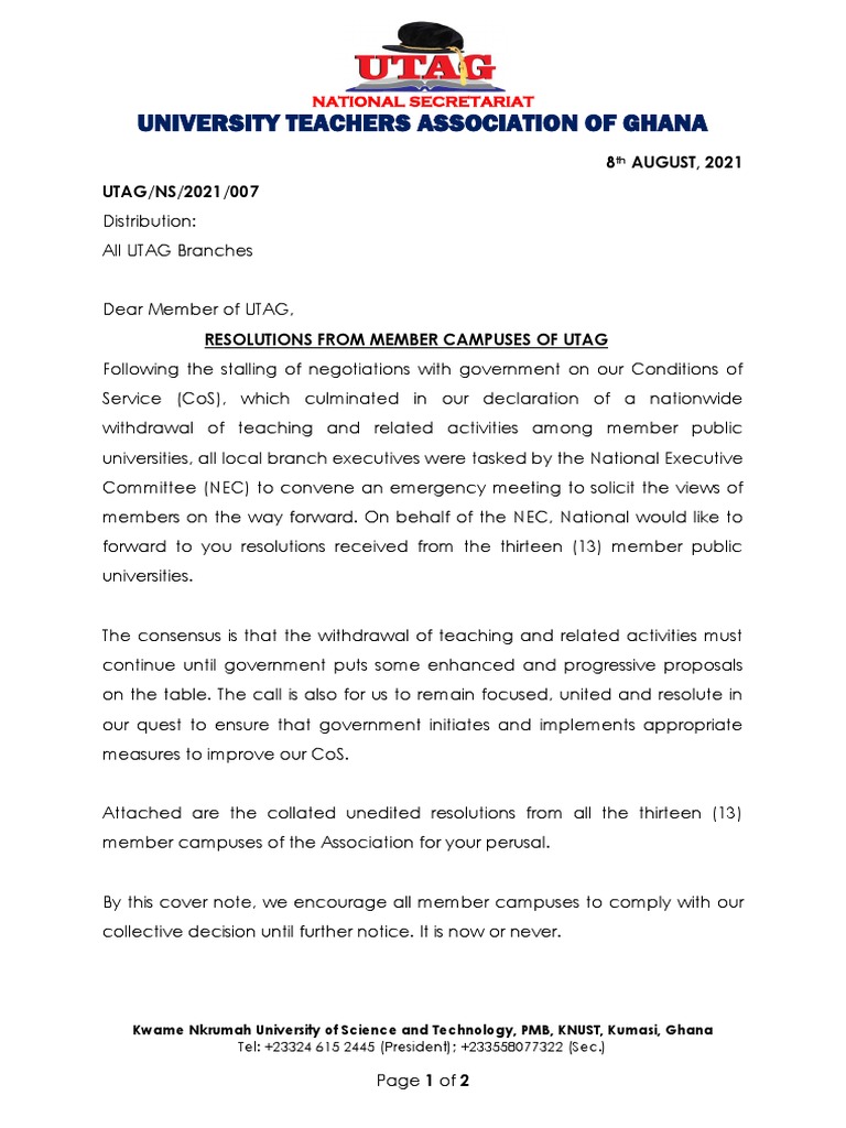 UTAG Members in 13 Universities Endorse Strike | PDF