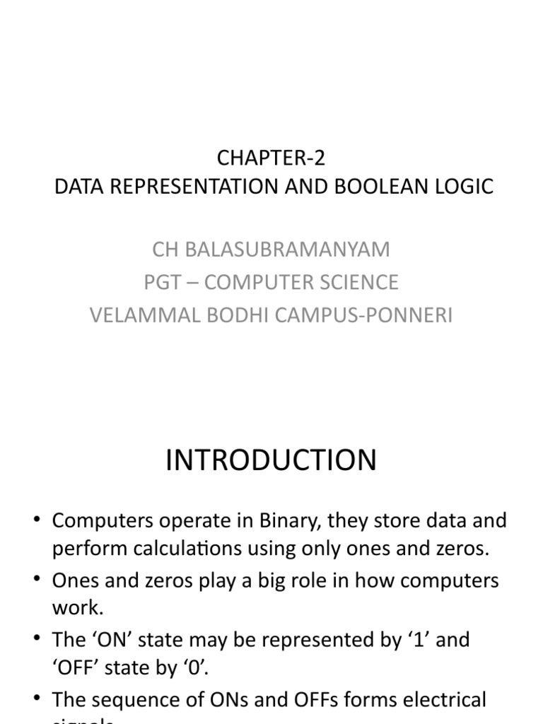 Chapter-2 Data Representation and Boolean Logic | PDF | Computers