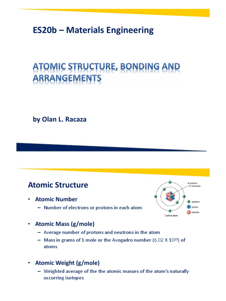 Atomic Structure, Bonding and Arrangements | PDF | Chemical Bond ...