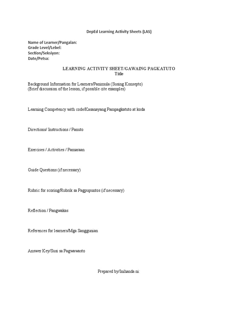 DepEd Learning Activity Sheet Format | PDF | Career & Growth | Language ...