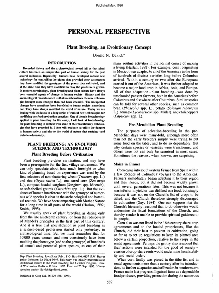 Personal Perspective: Plant Breeding, An Evolutionary Concept | PDF ...