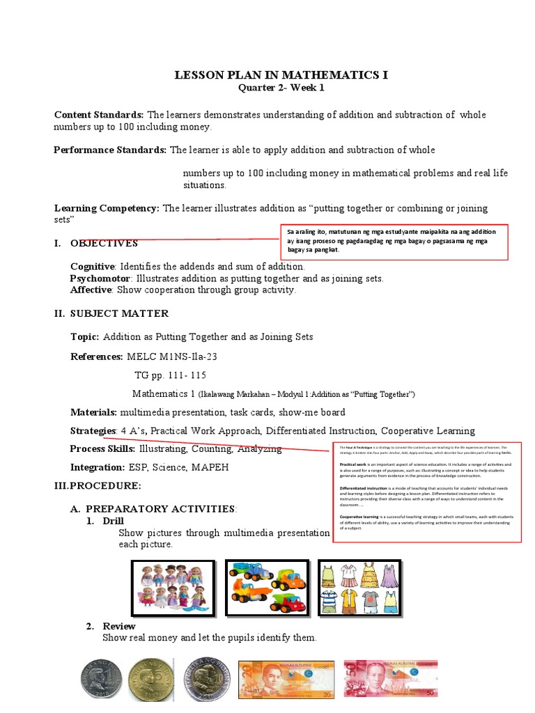 Lesson Plan on Teaching Addition as Putting Together and Joining Sets ...