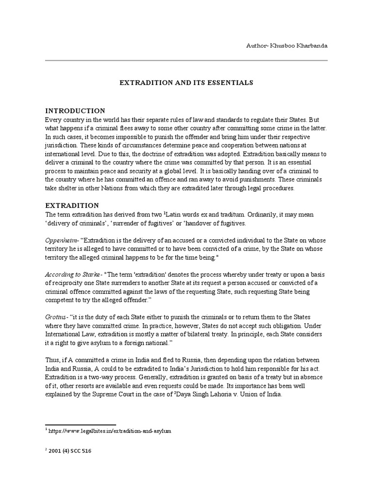 Extradition and Its Essentials: Author-Khusboo Kharbanda | PDF ...