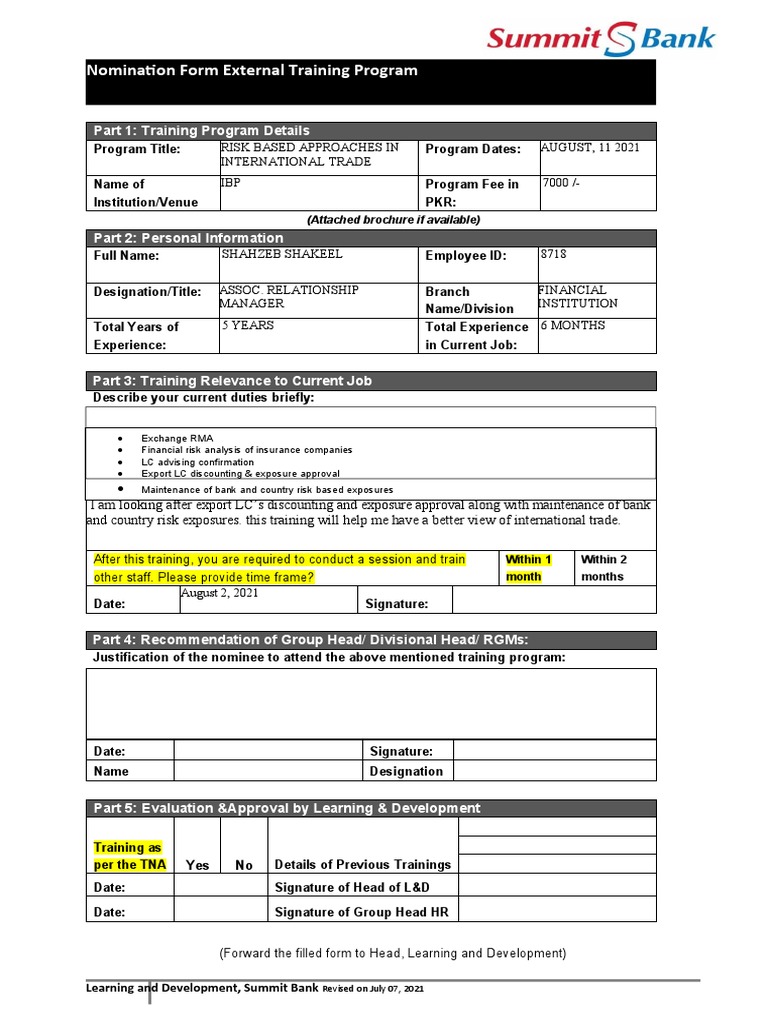 External Training Nomination Form | PDF | Economies | Business