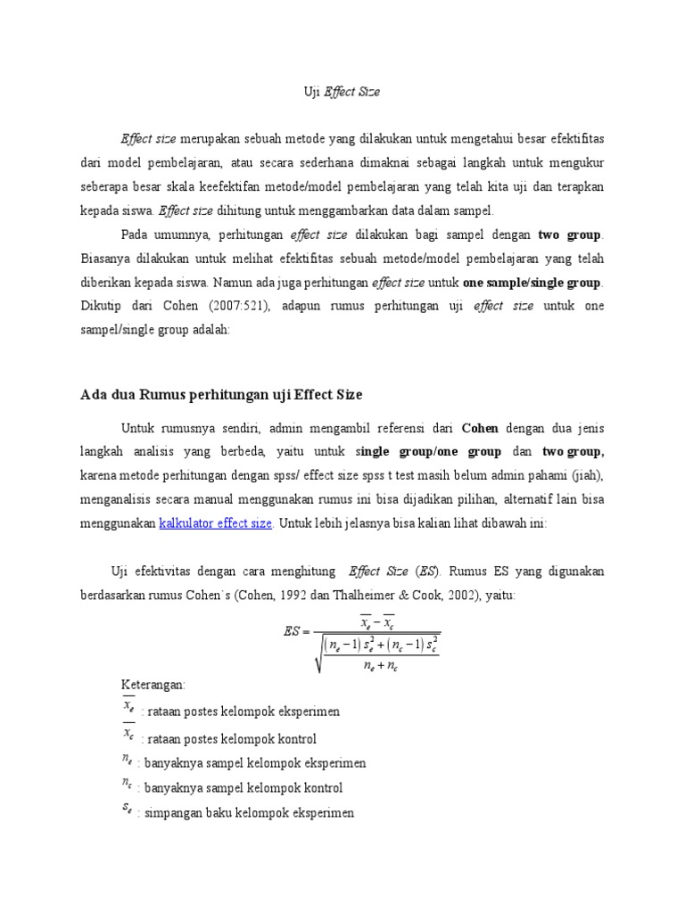 Uji Efektivitas Dengan Cara Menghitung Effect Size | PDF | Metode ...