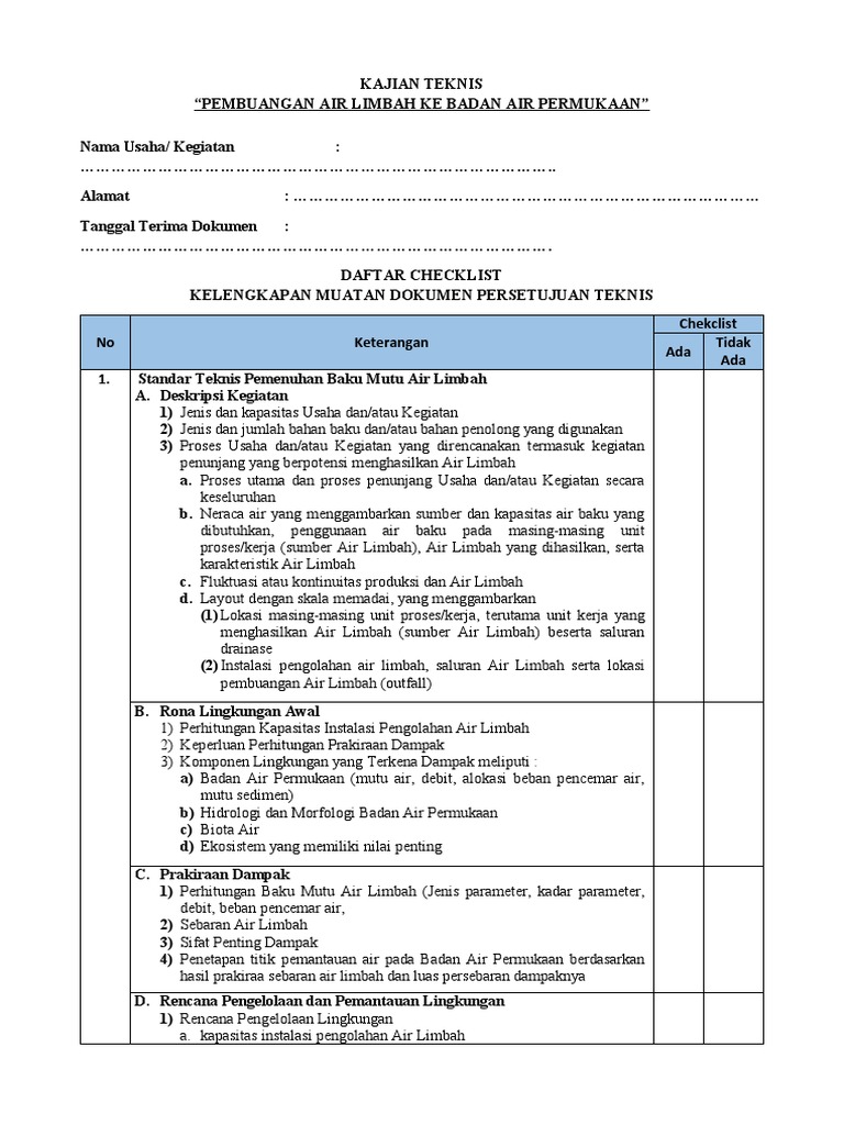 Daftar Checklist Pertek | PDF