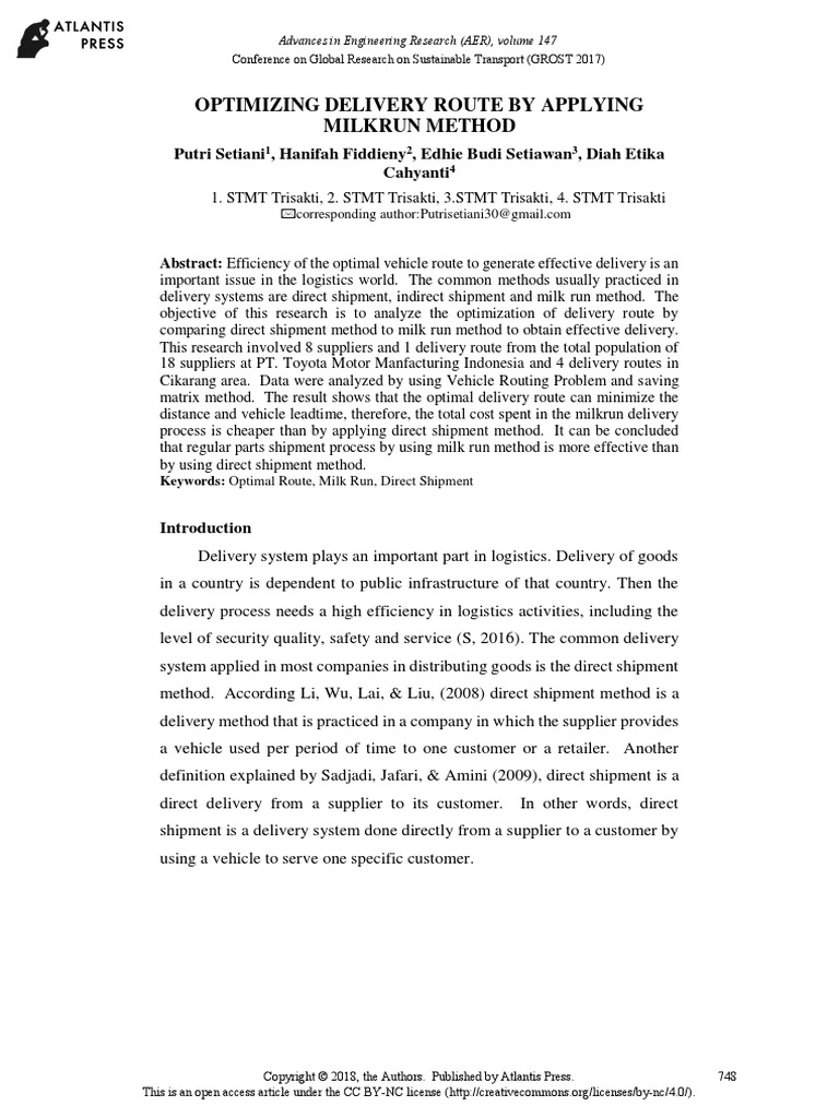 Optimizing Delivery Route by Milkrun Method | PDF | Logistics | Mathematical Optimization