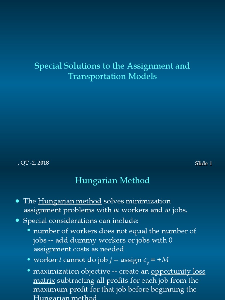 Assignment And Transportation Solutions Download Free Pdf Mathematical Optimization