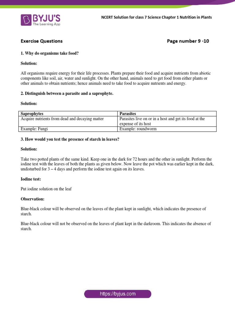 Ncert Solutions Mar3 For Cbse Class 7 Science Chapter 1 | PDF | Plants ...