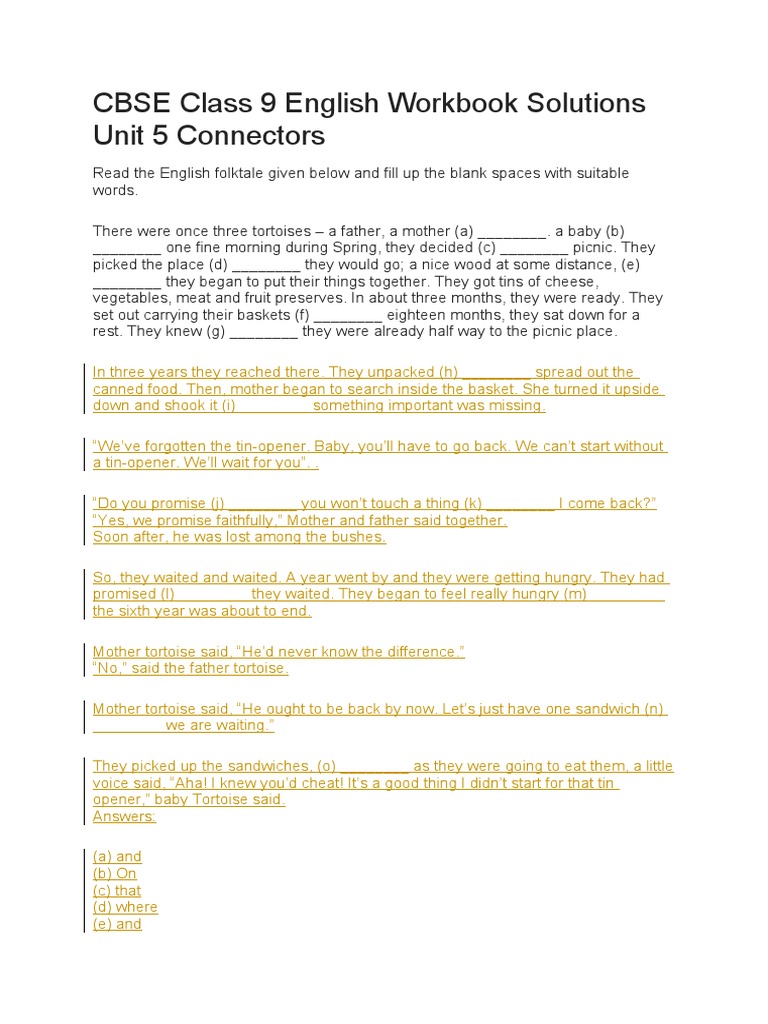 CBSE Class 9 English Workbook Solutions Unit 5 Connectors | PDF ...
