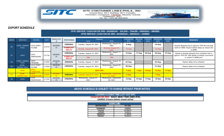 Sitc Vessel Schedule Sample | PDF