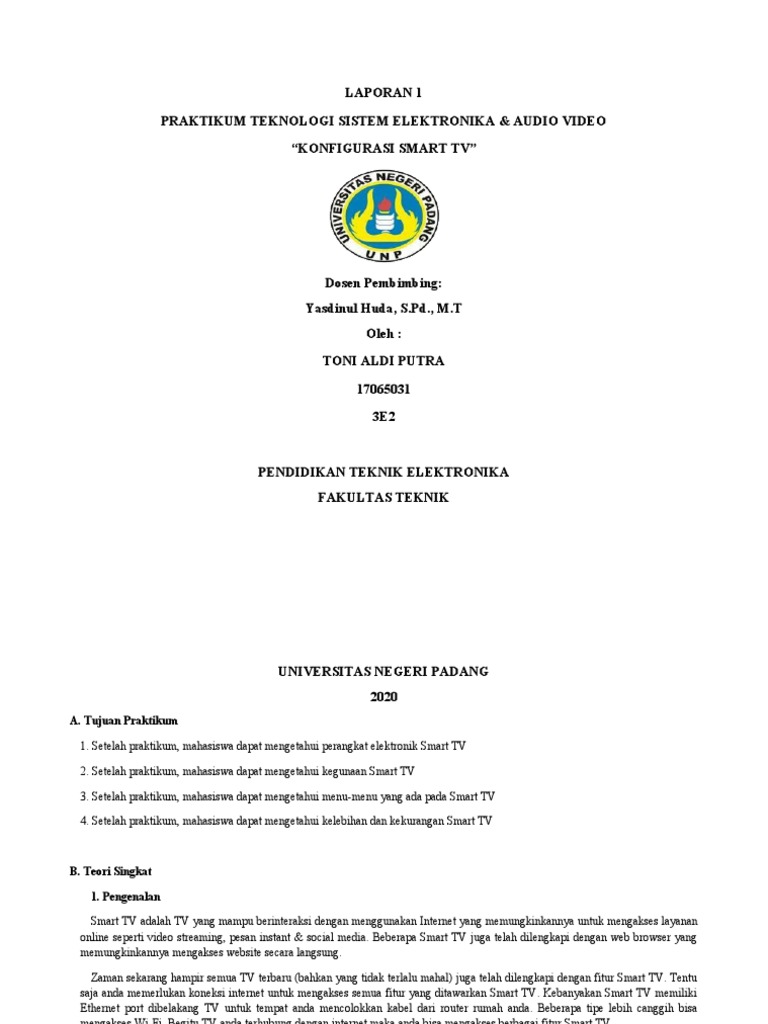 TONI ALDI PUTRA 3E2 Laporan 1 Smart TV | PDF