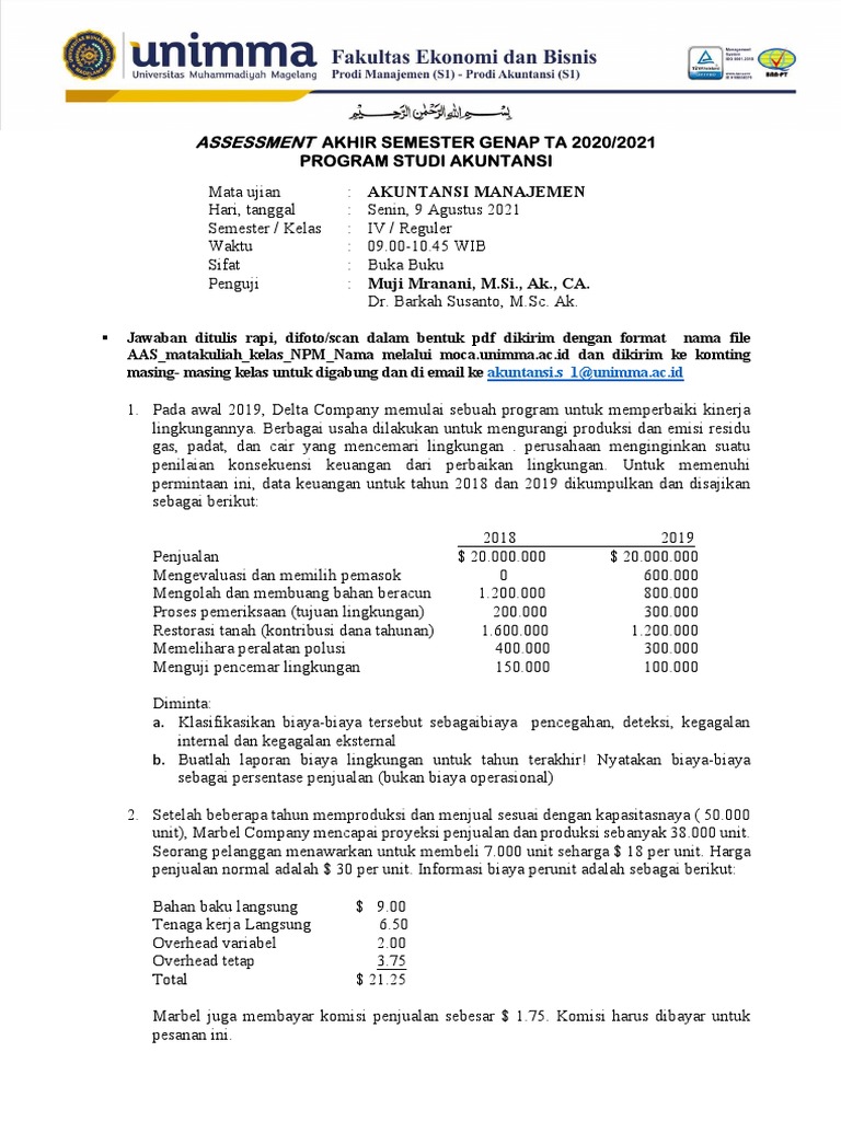 Soal Akuntansi Manajemen Akt Reg | PDF | Bisnis | Pengelolaan Keuangan & Uang