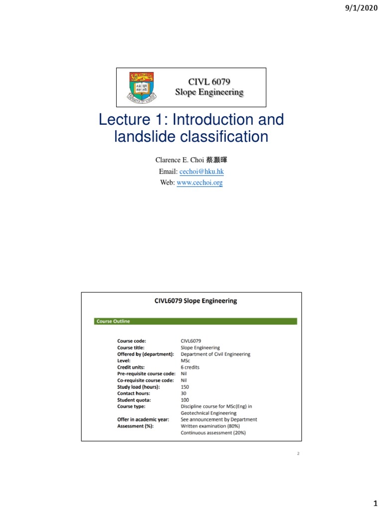 Lecture 1 - Introduction and Landslide Classification | PDF | Landslide | Nature