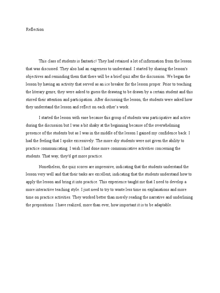 Lesson Plan Reflection | PDF | Career & Growth | Language Arts & Discipline