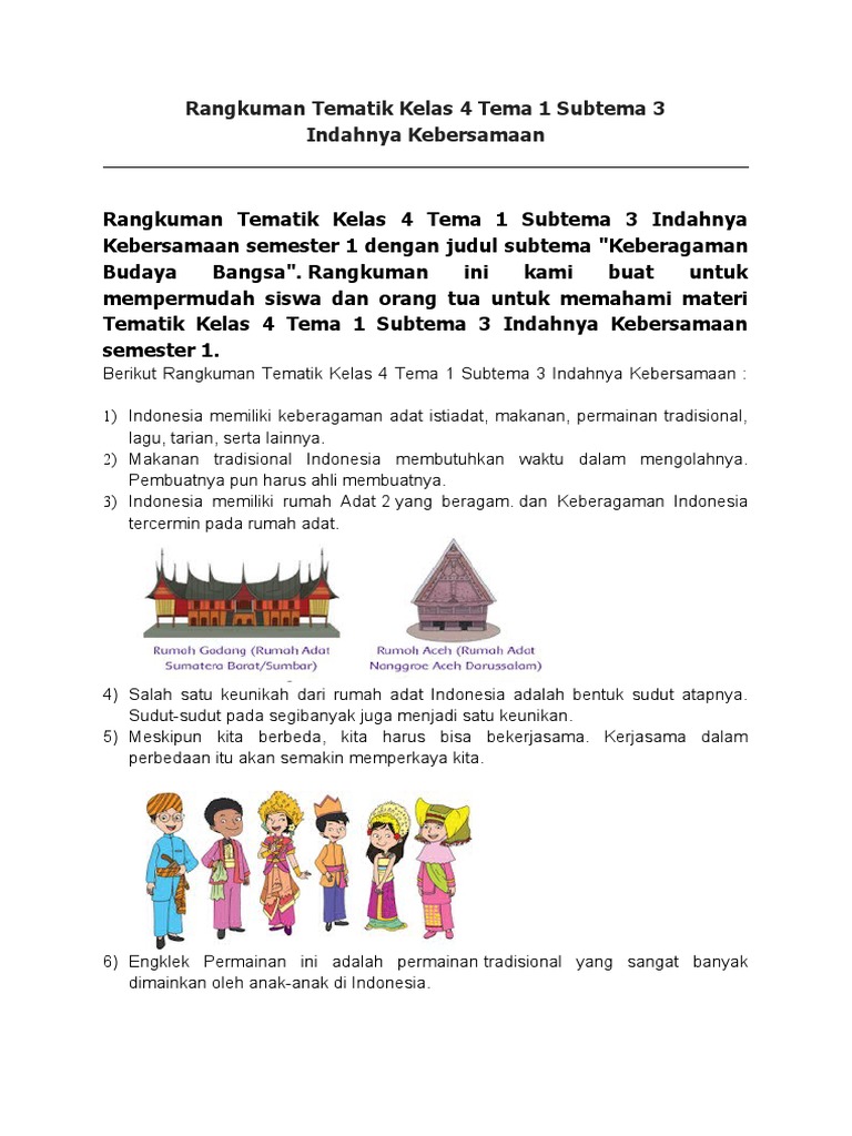 Rangkuman & Tugas Kelas 4 Tema 1 Subtema 3 | PDF