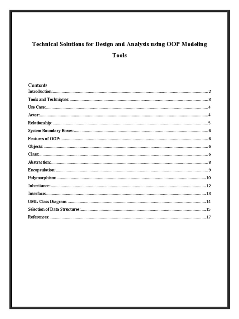 Technical Solutions For Design and Analysis Using OOP Modeling Tools ...