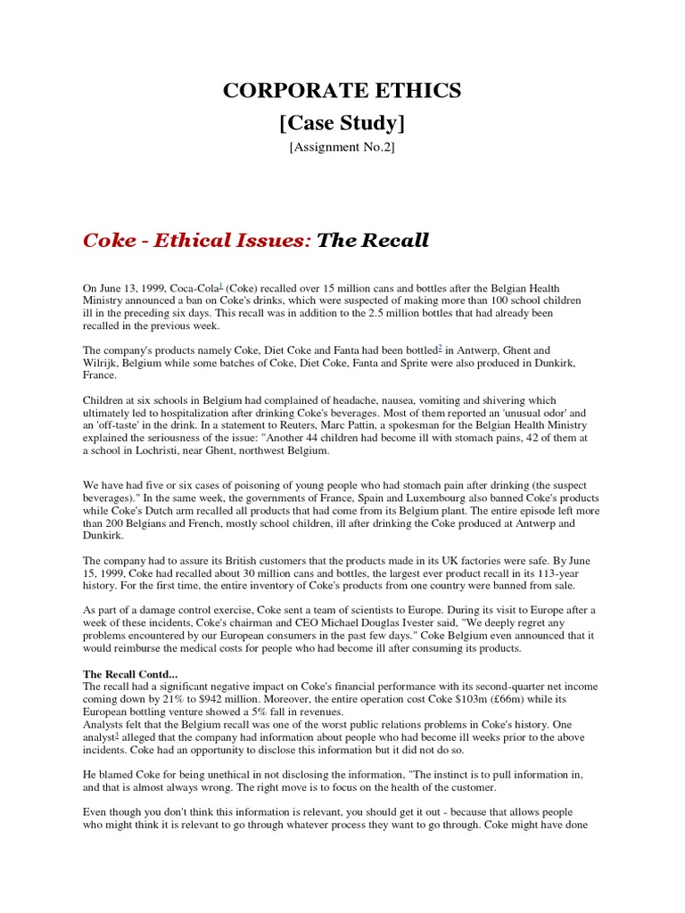 Corporate Ethics (Case Study) : Coke - Ethical Issues | PDF | Coca Cola ...