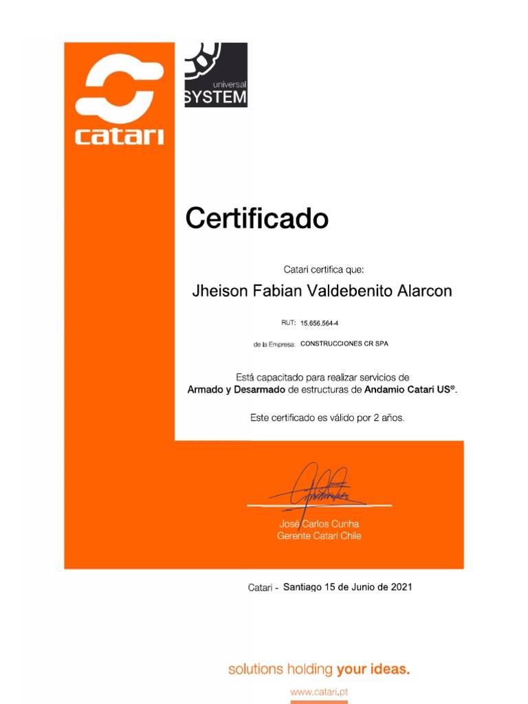 Certificado Montar Catari US®-15.656.564-4 | PDF