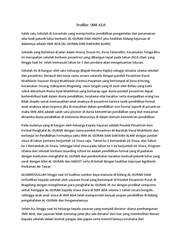 Profile SMK Ada | PDF