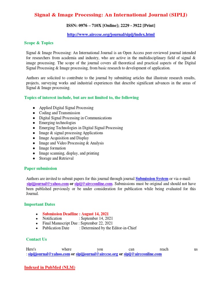 Signal & Image Processing: An International Journal (SIPIJ) | PDF