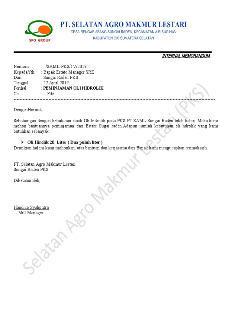 Surat Peminjaman BBM | PDF