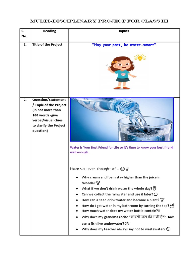 Multi-Disciplinary Project For Class III: S. No. Heading Inputs | PDF ...