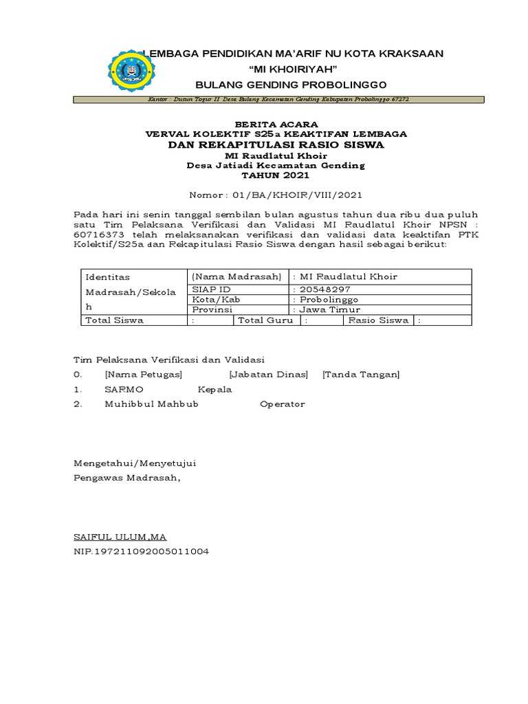 Berita Acara Verifikasi Dan Validasi S25a | PDF