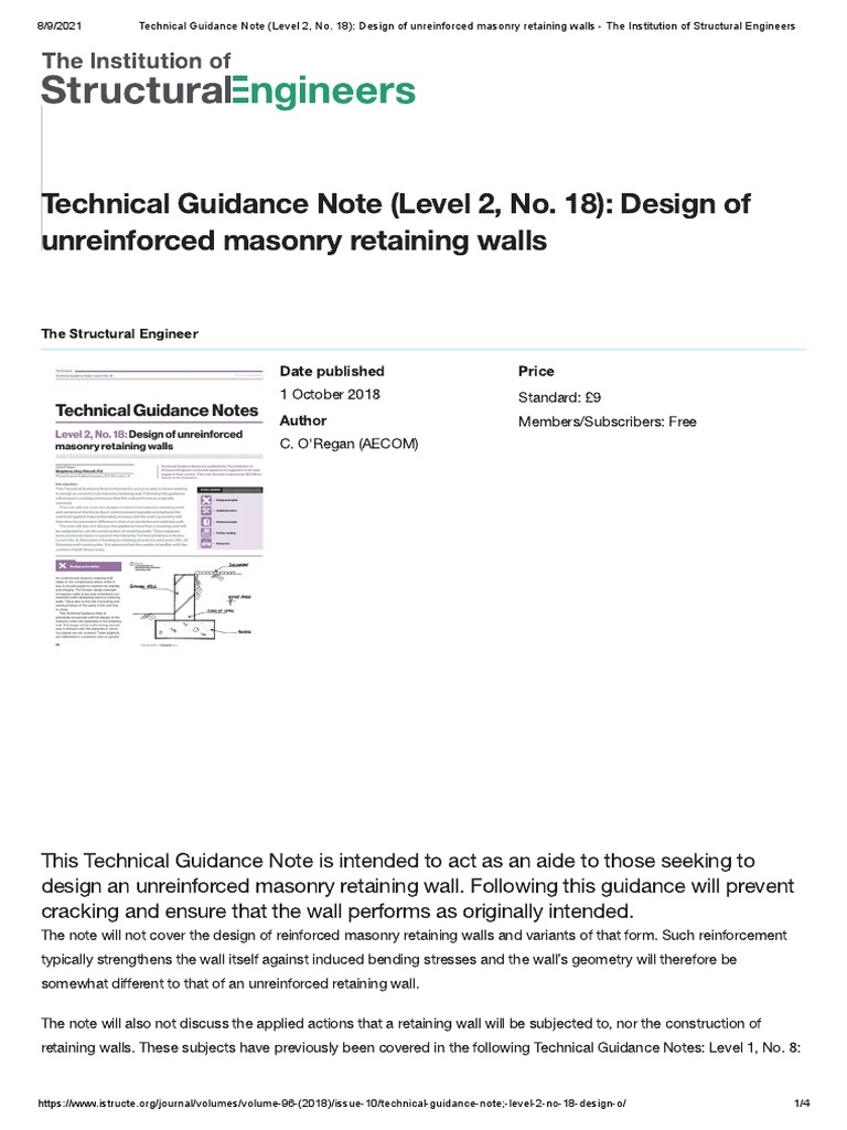 Technical Guidance Note (Level 2, No. 18) - Design of Unreinforced ...