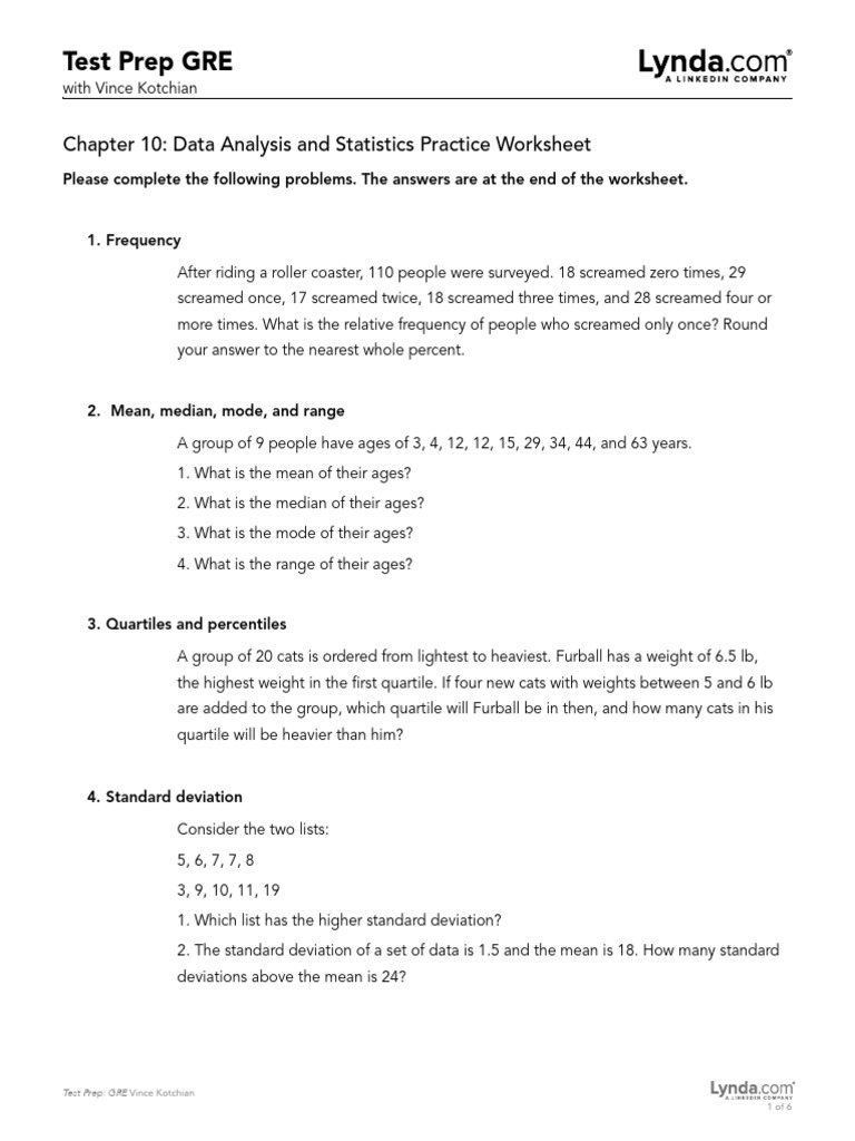 Chapter 10 - Data Analysis and Statistics Practice Worksheet | Download Free PDF | Mean | Mode ...