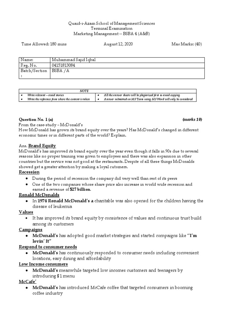 Marketing Exam: McDonald's Case Study | PDF | Mc Donald's | Market ...