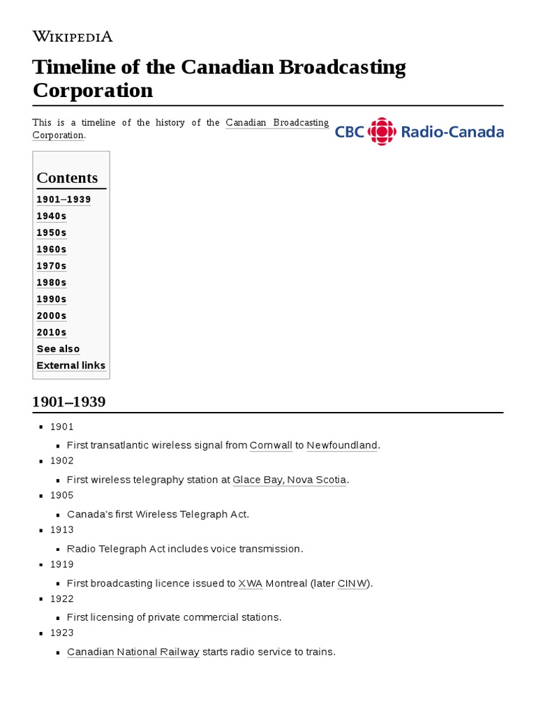 Timeline of CBC's Broadcasting History | PDF | Canadian Broadcasting ...