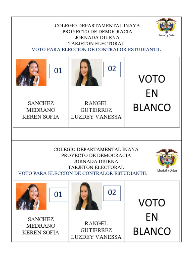 Tarjetón Electoral para Contralor Estudiantil | PDF | Gobierno | Elecciones