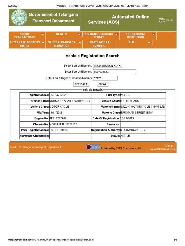 Vehicle Registration Search: Services (AOS) | PDF | Motorcycle | Transport