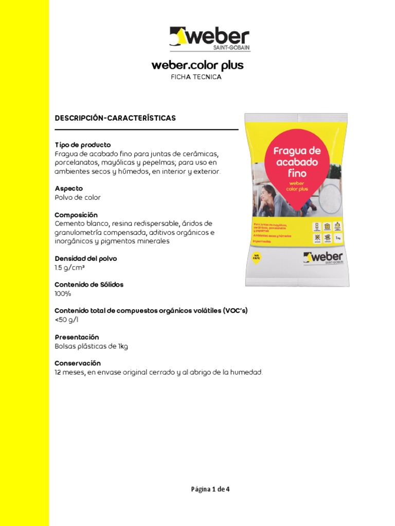 Ficha Tecnica Weber - Color Plus | PDF | Materiales