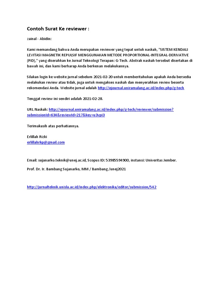 Contoh Surat Ke Reviewer | PDF