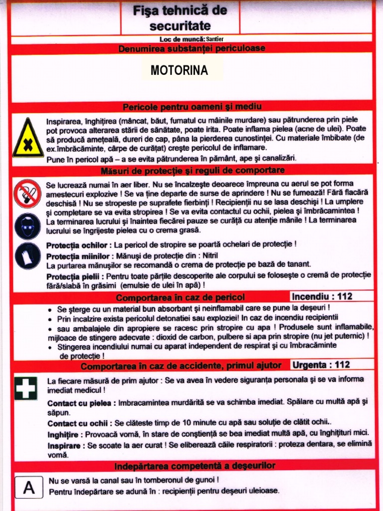 Fisa Thenica de Securitate MOTORINA | PDF