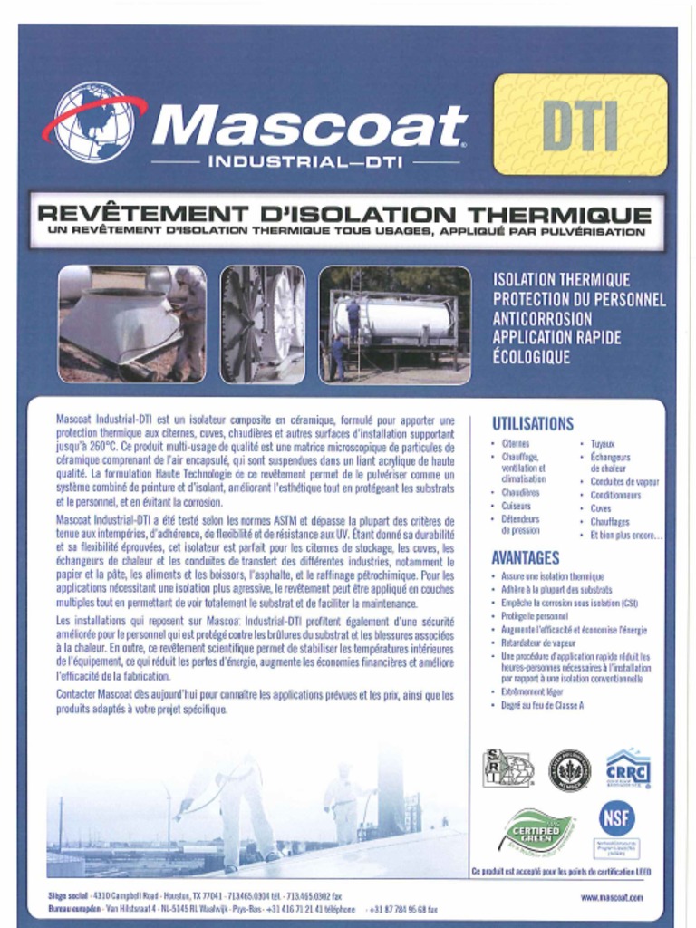 Fiche Technique - Peinture Isolante Mascoat Industrial DTI - French | PDF