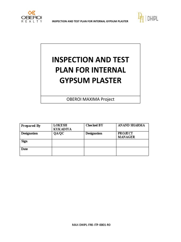 ITP For Internal Gypsum Plaster | PDF | Plaster | Drywall