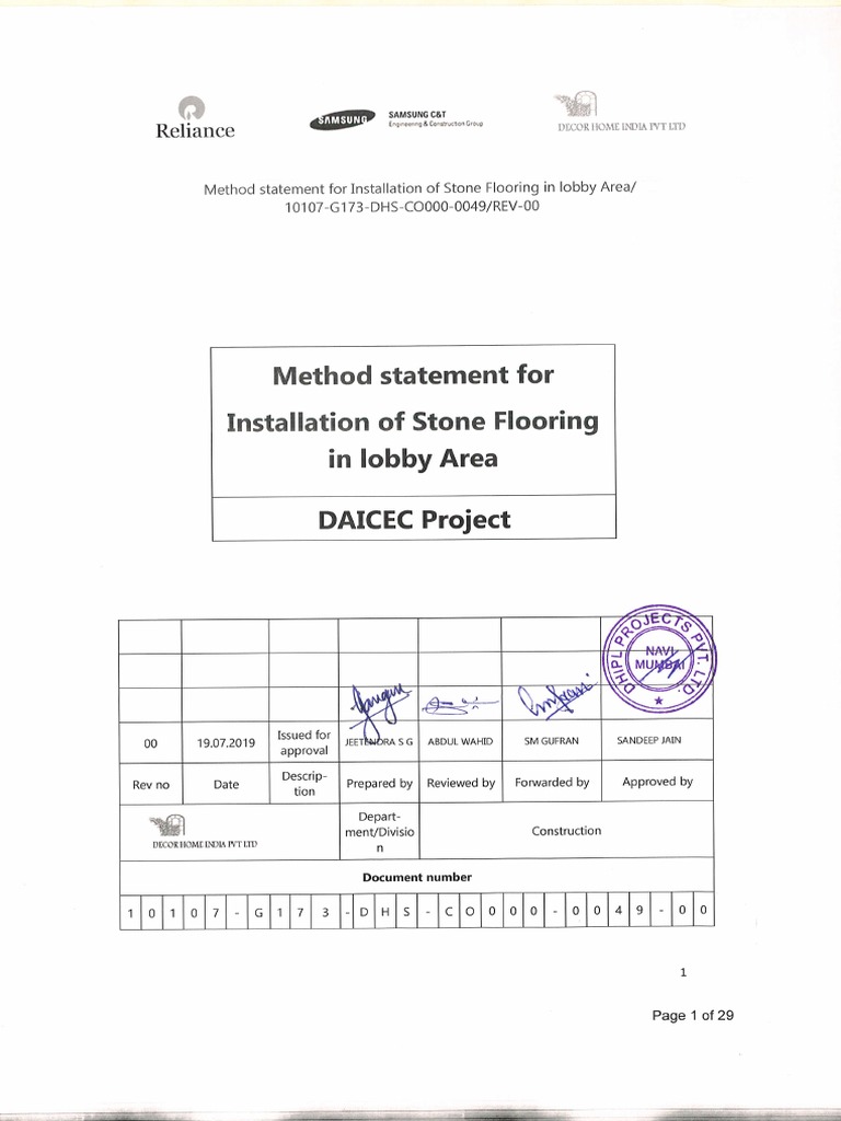 Installation In: Method Statement Flooring Lobby | PDF | Tile | Safety
