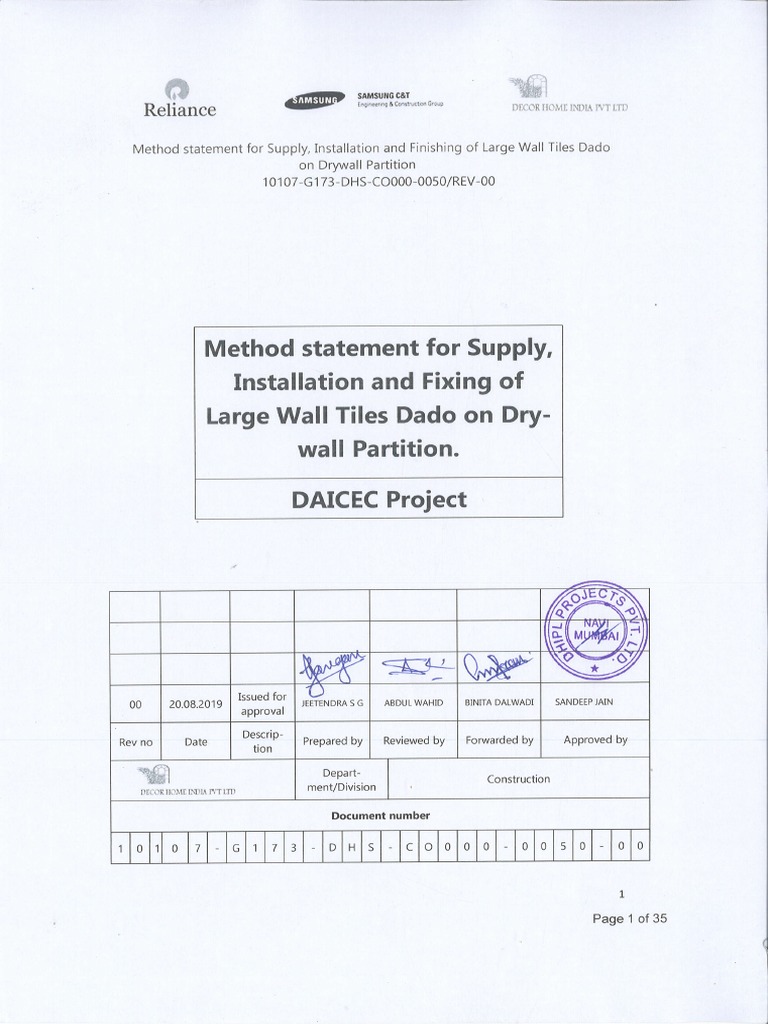 Installation On: Tiles Dado Dry | PDF | Specification (Technical ...