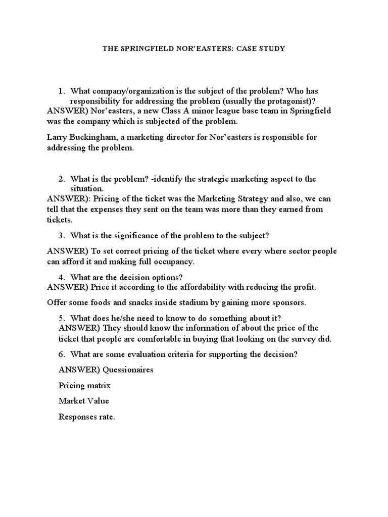 The Springfield Nor'Easters: Case Study | PDF