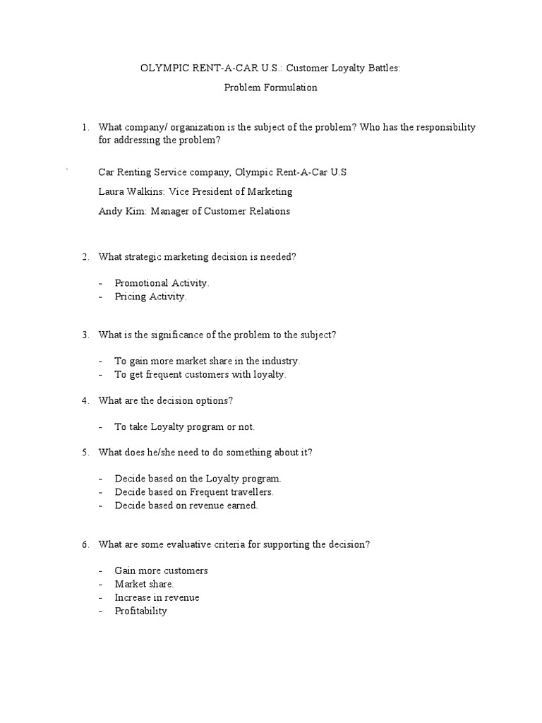 Olympic Car Rent Problem Formulation | PDF