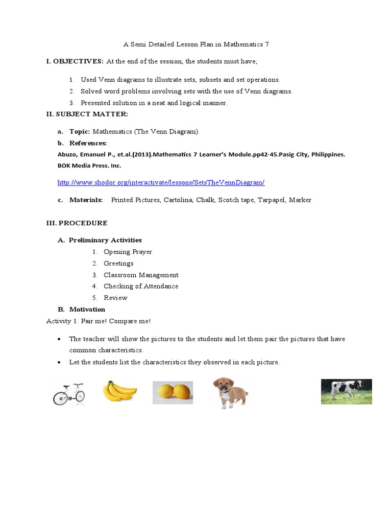 Venn Diagram Lesson Plan | Download Free PDF | Cognition | Learning