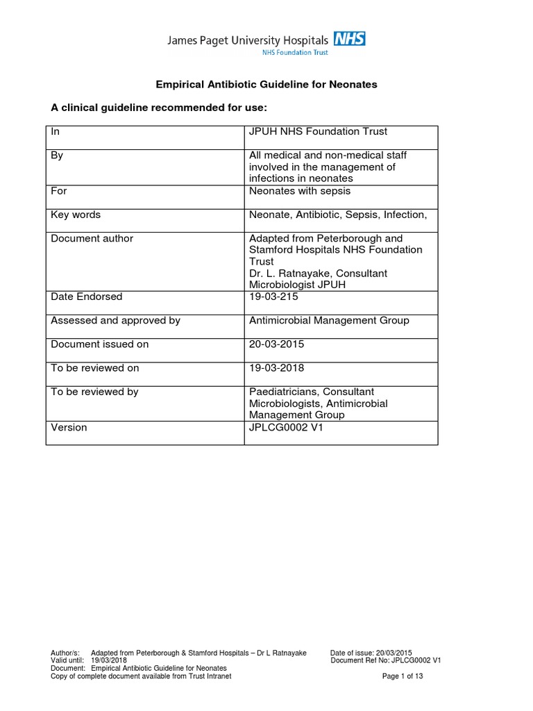 Antibiotic-Guideline-for-Neonatal Sepsis | PDF | Sepsis | Meningitis