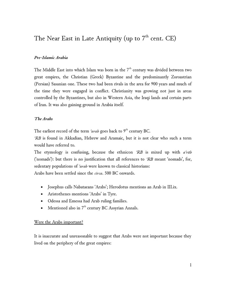 Lecture Notes On Pre Islamic Arabs | PDF | Arabs | Muhammad