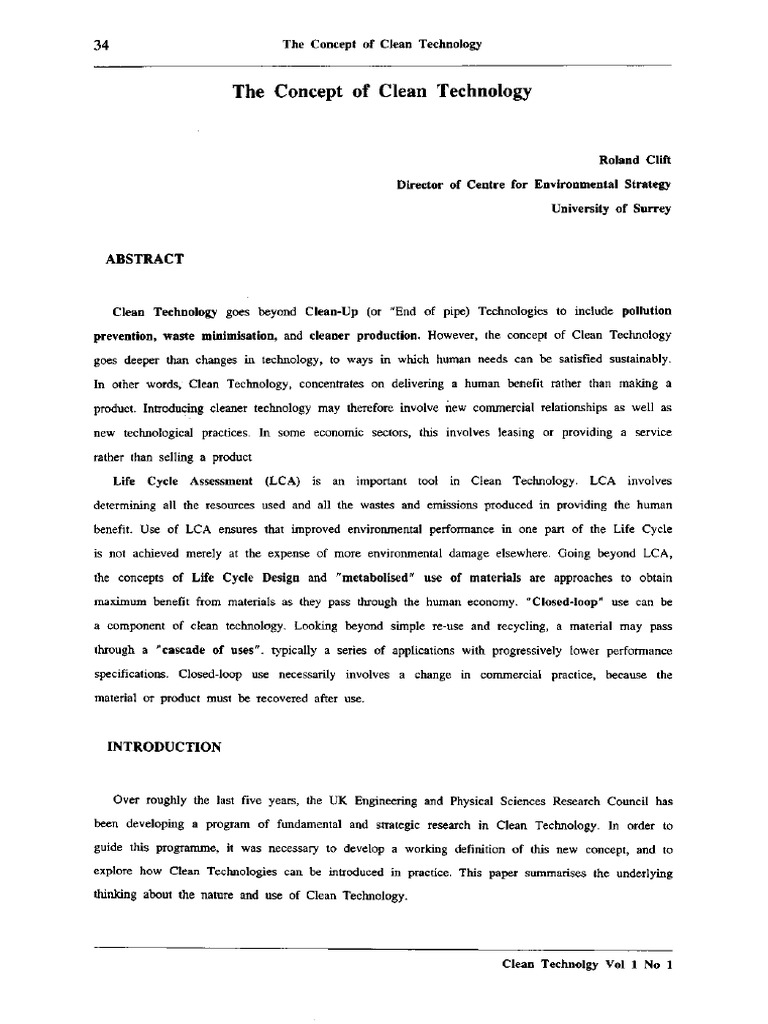 The Concept of Clean Technology | PDF | Life Cycle Assessment ...