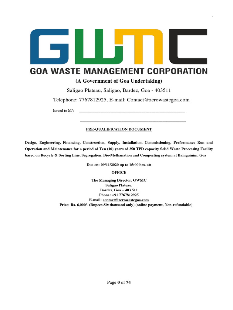 Goa Waste Management | PDF | Request For Proposal | Waste Management