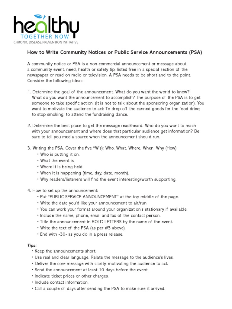 How To Write Community Notices or Public Service Announcements (PSA ...